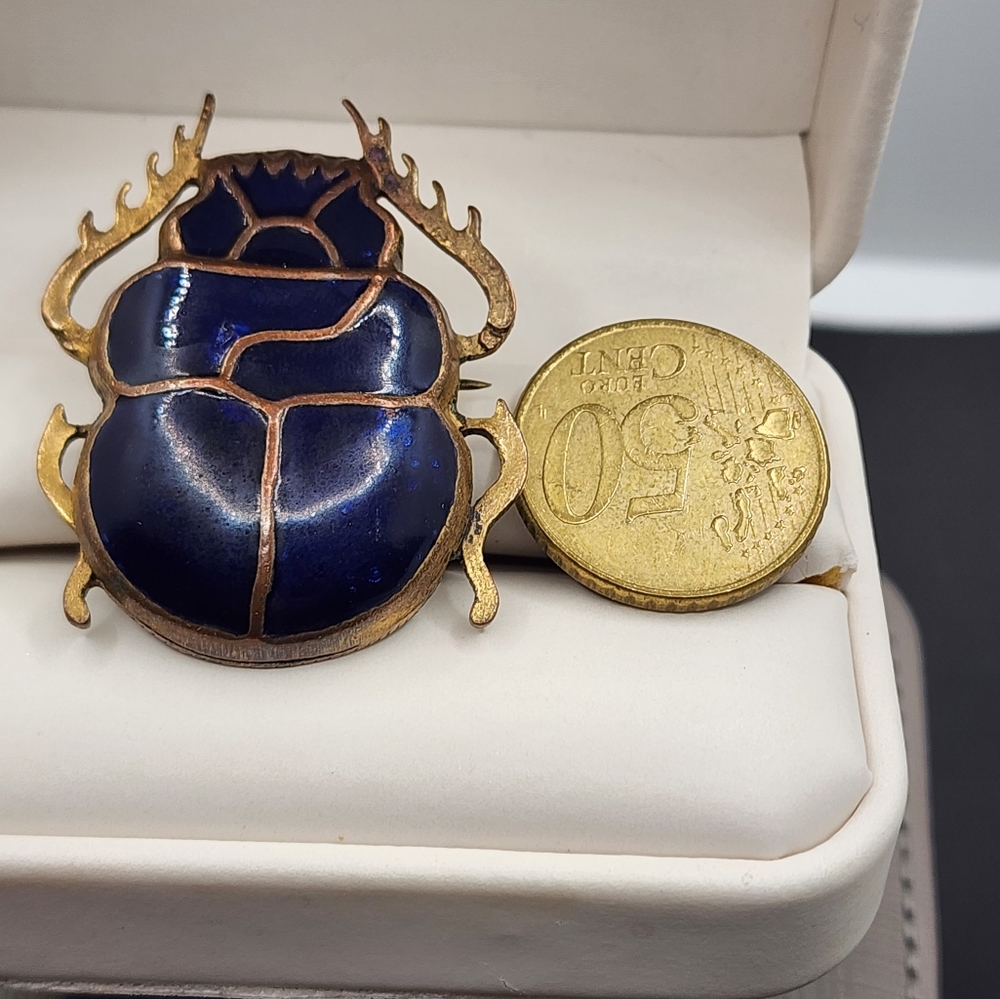 Antique Enamel Egyptian Scarab Pin - Gem